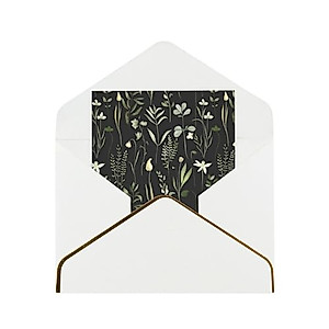 CULPRT White A7 Invitation Envelopes with Plants Blank Greeting Card,5 x 7 Envelopes with Gold Border for Office