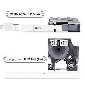 Compatible DYMO D1 Label Tape Black on Clear Replace for DYMO Label Maker Refills 45010 S0720500, 1/2Inch x 23Ft for Dymo LabelManager 160 210D 280 360D Label Maker，3-Pack