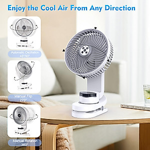 TDONE 8 Inch Clip on Fan, 10000mAh Battery Operated Desk Fan With 9 Speeds, Auto Oscillation Rechargeable Camping Fan With Atmosphere Light and Remote, USB-C Powered Fan for Office Desktop Outdoor