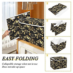 SDMKA Beautiful Gold Butterflies Storage Bins with Lids Foldable Storage Cube Boxes Fabric Storage Organizer Basket for Home, Bedroom, Office, Closet (16.5x12.6x11.8)