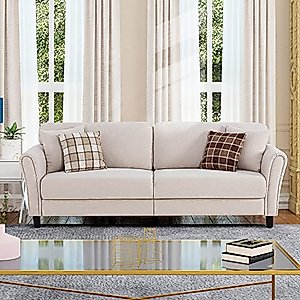Shintenchi 87 inch Modern Sofa Couch for Livingroom, Mid-Century Loveseat Furniture with Hardwood Frame, Upholstered Couch, Rounded Arms, Deep Seat Sofa Bed for Bedroom, Beige