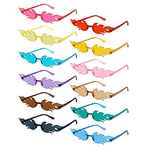 Dunzy 12 Pairs Fire Shaped Sunglasses Rimless Flame Glasses Wave Fire Y2K Glasses Frameless Eyewear(Stylish Colors)