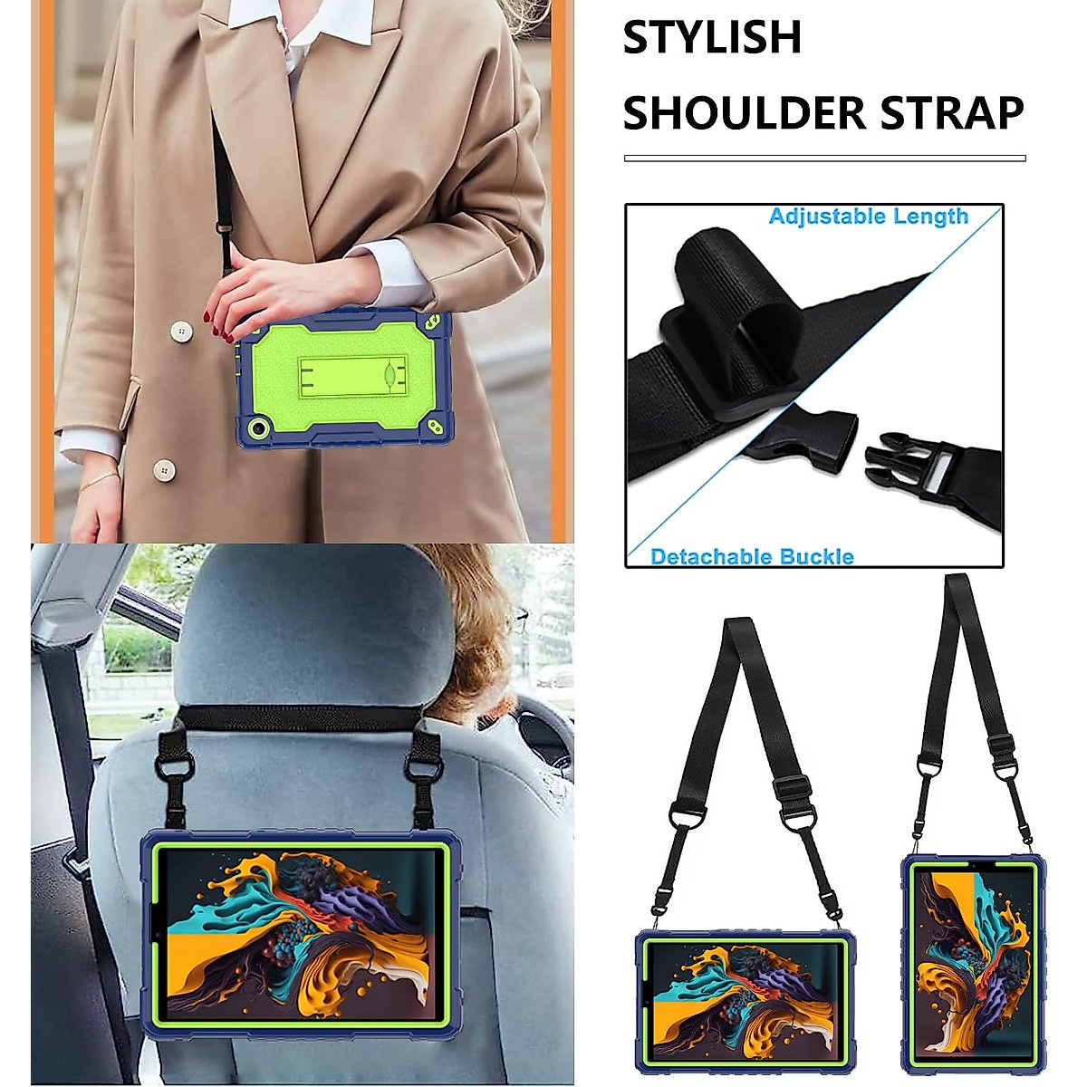 Doemoil for TCL TAB 8 WiFi 9132X/for TCL TAB 8 LE 9137W Tablet Case Soft Silicone Rubber Had Back Shell Kids Friendly Built in Stand Shoulder Strap for TCL TAB 8 WiFi/TCL TAB 8 LE (Navy+Green)