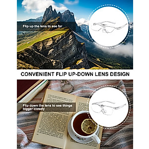 OKH 160% Magnifying Glasses, Flip Up Down Lens, Hands-Free Magnifier Eyeglasses for Close Work, Reading, Sewing, Jewelry Making, Craft, Hobby, Painting