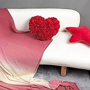 JWH 3D Flower Throw Pillow Cover Aesthetic Decorative Romantic Accent Pillow Case Heart Shaped Cushion Handmade Pillowcase for Girls Bed Bedroom Couch Gift 14x16 Inch Red