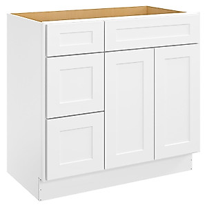 LOVMOR 36'' Bathroom Vanity Sink Base Cabinet with 2-Doors, Storage Cabinet with 3-Drawers on The Left, Suitable for Bathrooms, Kitchens, Laundry Rooms and Other Places.