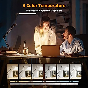 NOEVSBIG LED Desk Lamp with Clamp,2-in-1 Clamp on Desk Lamp with Base,50.7" Adjustable Swing Arm Architect Desk Lamp,Memory Function Desk Lights for Home Office,Workbench,Reading,Craft,Drafting