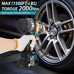 Canbrake 2000Nm(1500ft-lbs) Cordless Impact Wrench,3/4 inch High Torque Brushless Impact Gun, 5500RPM Power Battery Impact Wrench w/ 2 x 4.0Ah Battery, Fast Charger for Heavy Duty Truck Mower