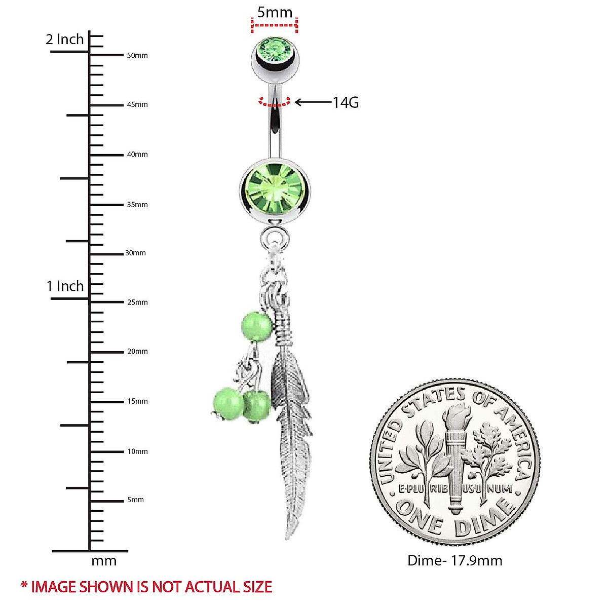 BodyJ4You 5PC Belly Button Rings Anchor Seashell Nautical Value Pack 14G Dangle Stainless Surgical Steel Barbell CZ Multicolor Crystal Girl Women Teen Gift Jewelry