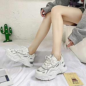 YYSPR Women's Fashion Platform Lace Up Sneakers Lightweight Walking Running Shoes White 8 US