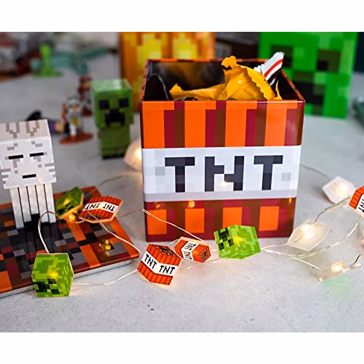 MINECRAFT TNT 4-Inch Tin Storage Box Cube Organizer with Lid | Basket Container, Cubby Cube Closet Organizer, Home Decor Playroom Accessories | Video Game Toys, Gifts And Collectibles