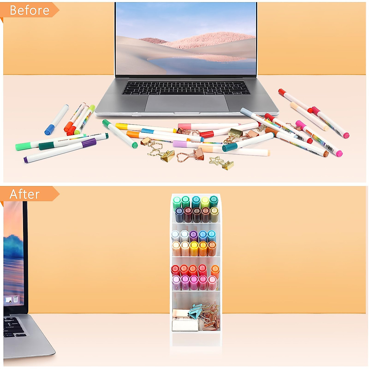 FYY Office Desk Organizers,Pen Holder,Pen Organizer Storage-2Pcs Desk Caddy Organizer with 4 Compartments for Office, School, Home-L-Clear