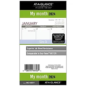 AT-A-GLANCE 2024 Monthly Planner Refill, 3-3/4" x 6-3/4", Portable Size, Loose-Leaf (063-685Y)