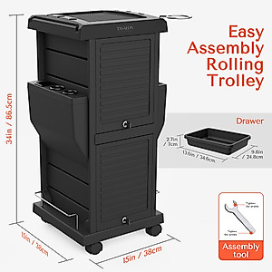 TASALON Ultimate Trolley Cart for Hair Salon Station – Space Saving Rolling Beauty Cart for Extra Storage, New upgrade Lockable 6 Trays & 2 Tray Holders– Multipurpose Tool Cart