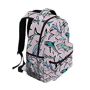Krafig Sharks Watercolor Boys Girls Kids School Backpacks Bookbag, Elementary School Bag Travel Backpack Daypack