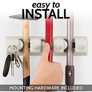 Zulay Home Mop and Broom Organizer Wall Mount - Easy to Install Mop and Broom Holder Wall Mount for Storing Cleaning Supplies - Organizer Utility Racks Mop Holder and Broom Hanger (3 Slots, White)