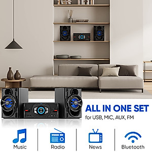 PyleUsa Wireless Bluetooth Stereo Boombox Radio Shelf Mini System - 500 Watt Max Power, Sleek Design for Home with MP3, USB, FM, Aux/2 mic Inputs, EQ, and Remote Control - PHSKR12