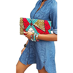 Red, Turquoise, white African Print Clutch Purse