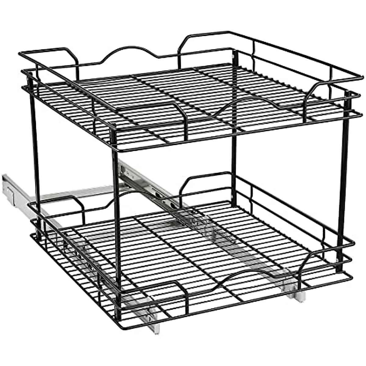 OCG Pull Out Cabinet Shlef 14" W x 18" D, 2 Tier Heavy Duty Slide Out Shelves, Pull Out Drawer for Cabinet, Black