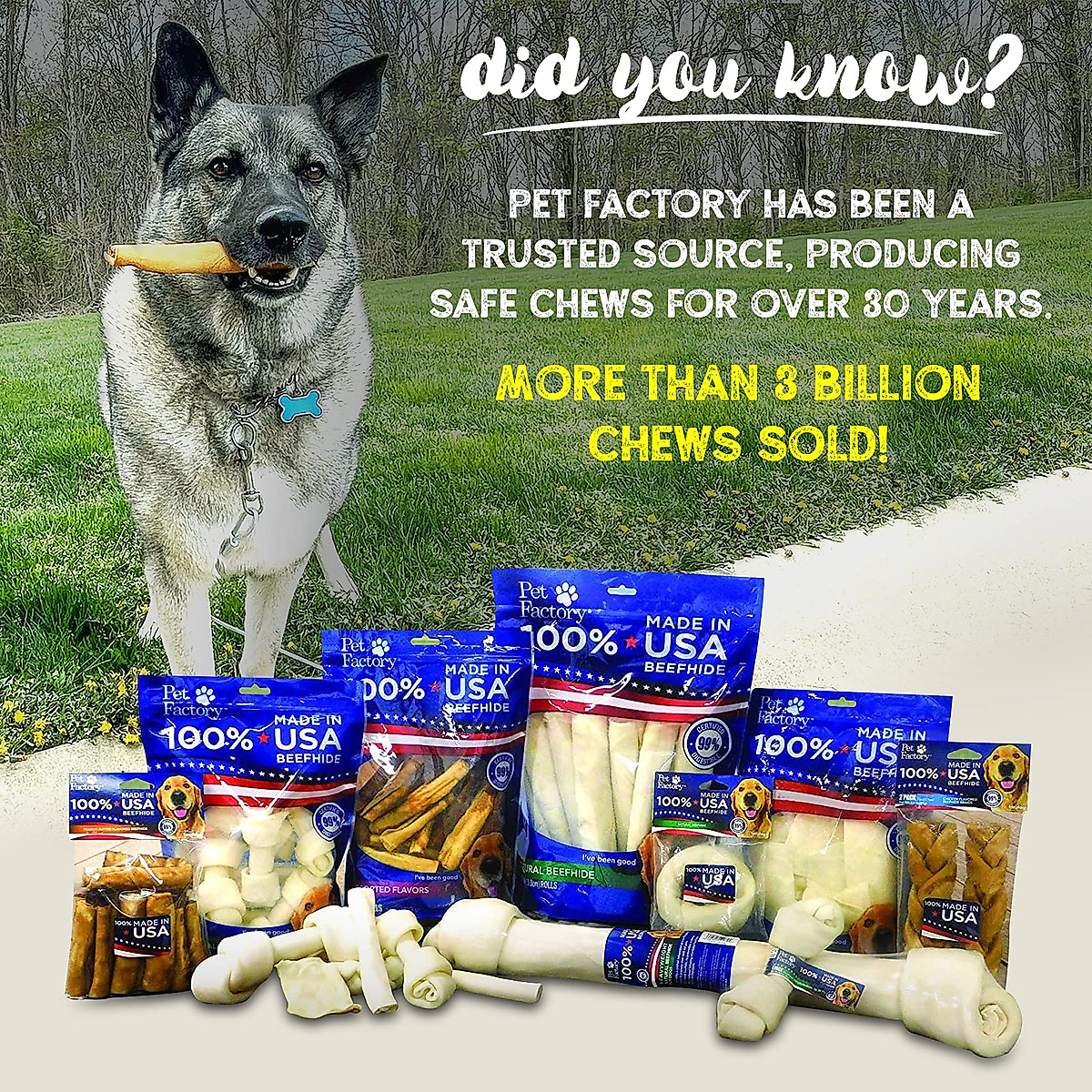 Pet Factory 100% Made in USA Beefhide 4-6" Assorted (Bones & Chip Rolls) Dog Chew Treats - Beef & Chicken Flavor, 25 Count/1 Pack