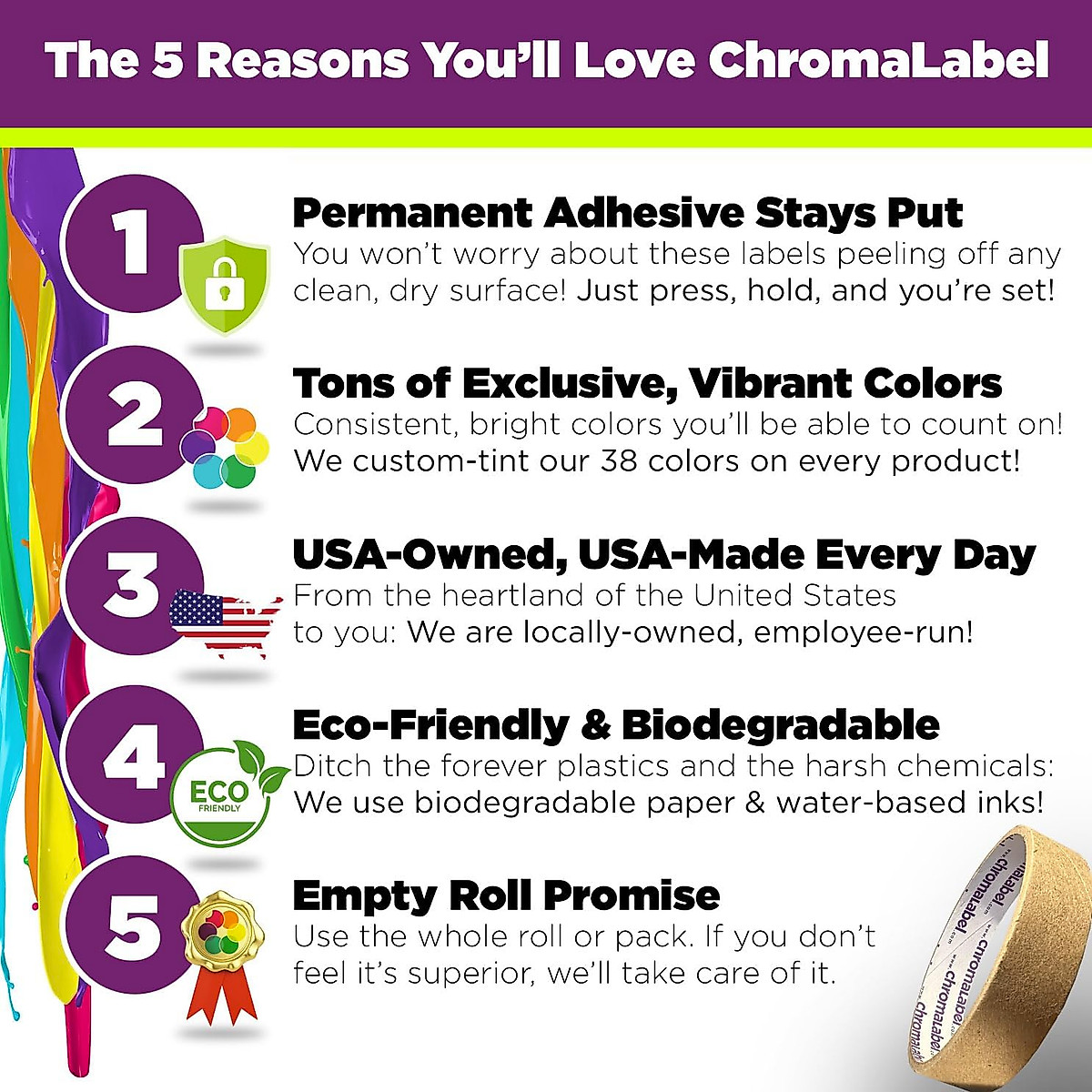 ChromaLabel 1/2 Inch Circle Sticker Labels, Easy to Write On Round Colored Stickers, Permanent Color Coding Label - 5 Assorted Colors Dot Labels, 1200 Colored Sticky Dots per Variety Pack