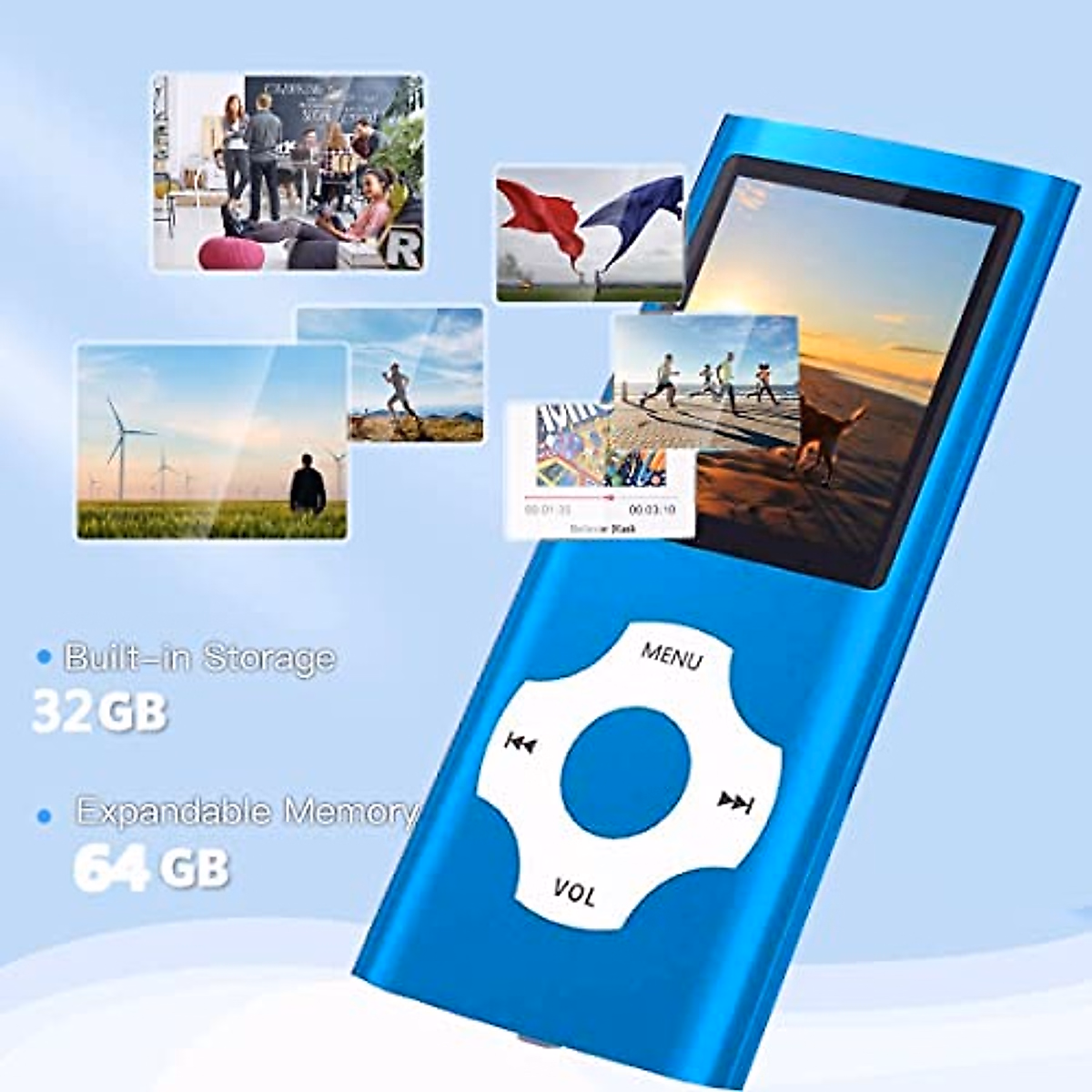 MP3 Player / MP4 Player, Hotechs MP3 Music Player with 32GB Memory SD Card Slim Classic Digital LCD 1.82'' Screen Mini USB Port with FM Radio, Voice Record
