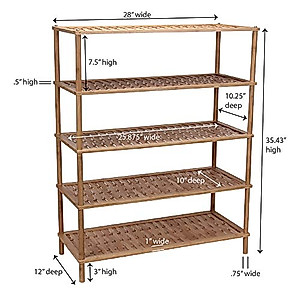 Household Essentials 5-Tier Bamboo Shoe Rack, Basket Weave