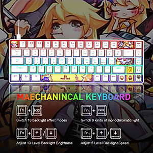 Portable 60% Mechanical Gaming Keyboard 18 Chroma RGB Backlit Ultra-Compact 68 Keys Dye Sublimation PBT Ergonomic Full Keys Anti-ghosting Compatible with PS4,PS5,PC,Gamers,Typist(White/Red Switch)