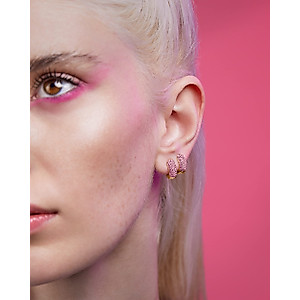 MILLA Neon Colorful Hoop Earrings - Sparkly Red Hoop Earrings, Cute Pink Hoop Earrings, Tiny Purple Earrings for Women, Royal Blue Earrings for Women & More (October - Pink)