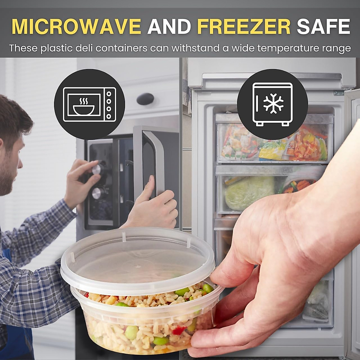 Smygoods 8oz Plastic Deli Containers with Lids - 80ct - BPA Free - Leakproof - Stackable - Microwave and Freezer Safe - Clear.