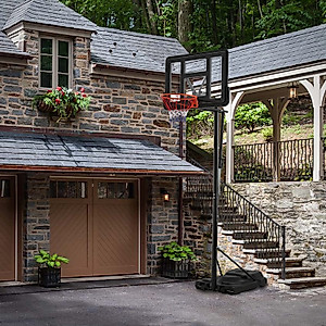 Monibloom Basketball Hoop Outdoor 7ft- 10ft Adjustable with 43 Inch Backboard Wheels Fillable Base, Basketball Equipment for Youth & Adults Indoor Outdoor Use, Black