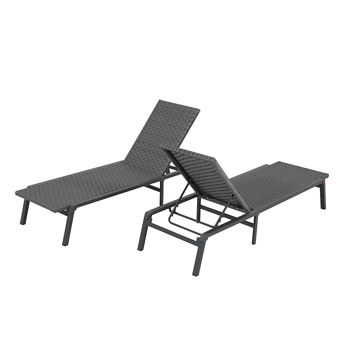 Patiorama Patio Chaise Lounge Set of 2, Aluminum Outdoor Folding Lounge Chair, All-Weather PE Rattan Wicker Adjustable Reclining Lounge Chair for Outside,Portable Sun Lounger for Beach Lawn Pool-Grey