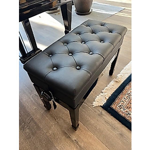 CPS Imports Genuine Leather Adjustable Duet Size Artist Piano Bench Stool in Ebony with Music Storage