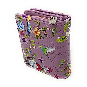 Shag Wear Vintage Hummingbird Wallet for Women and Teen Girls Vegan Faux Leather Small Light Purple 4.5"