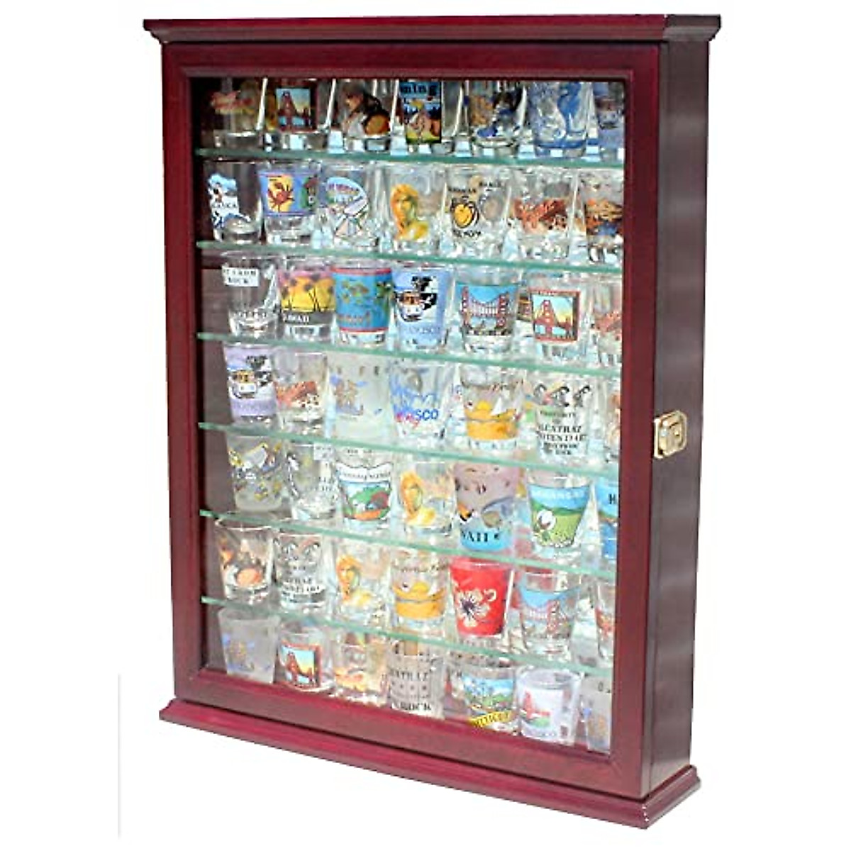 DisplayGifts Shot Glass Display Case Wall & Standing Curio Cabinet Shelf Unit Small Curio Cabinet (Cherry Finish)