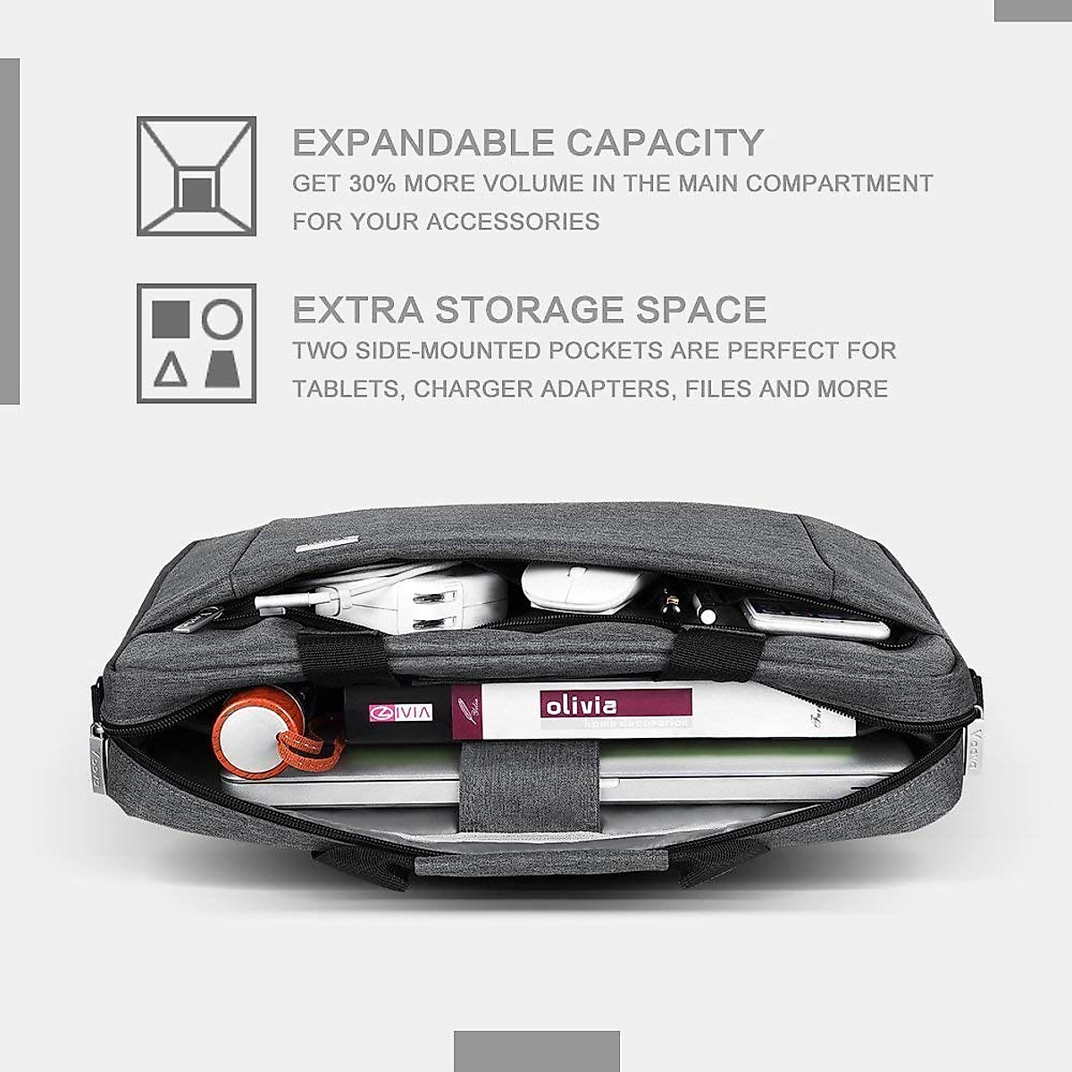 Voova 17 17.3 Inch Laptop Bag Briefcase, Expandable Multi-function Shoulder Messenger Bag, Waterproof Computer Carrying Case with Organizer Pocket for Men Women, Business Travel College School