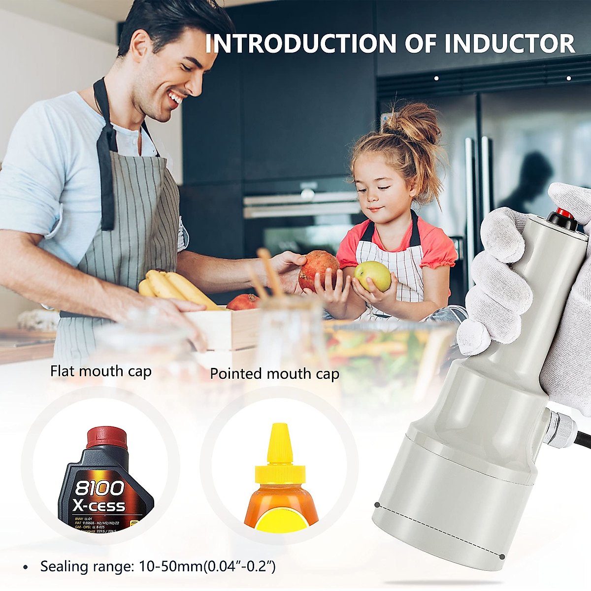 NEWTRY Induction Bottle Cap Sealer 10-50mm Handheld Heat Sealing Machine with Counting Function for Plastic Glass Bottles of Flat and Pointed Cap (110V)