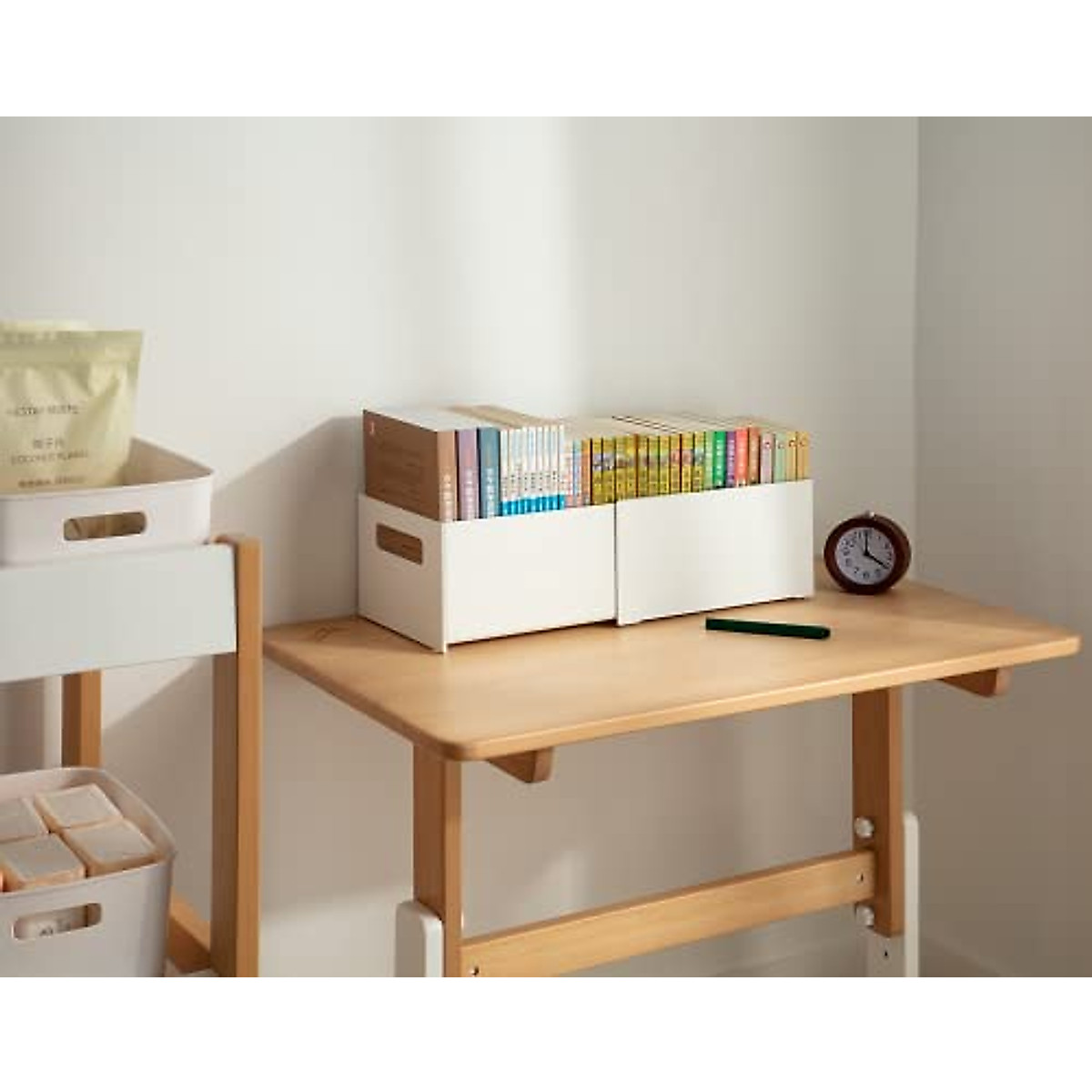 WELLHONG Long 19.69 inch Kitchen Adjustable Organizer and Storage bins, Front Dip Opening Organization with Handle for Cabinet, Shelf, Closet, Cupboard - 1Pack - Pure White