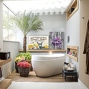 Farmhouse Donkey Wall Art for Bathroom Funny Donkey Birds Wall Decor Have a Seat Sunflower Pictures Print Painting Rustic Farm Flower Framed Artwork Canvas Home Decor for Bedroom Living Room 12"x16"