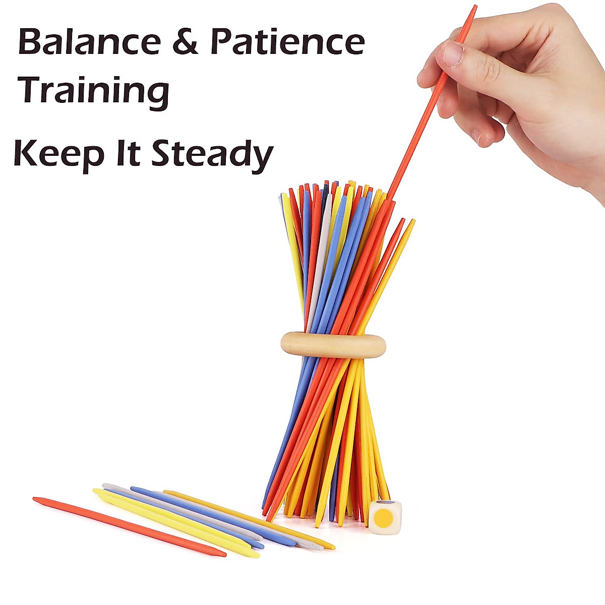 ATOSHP Jacks Game and Pick Up Sticks, 12 Metal Jax and 60Pcs Wooden Sticks with Storage Box