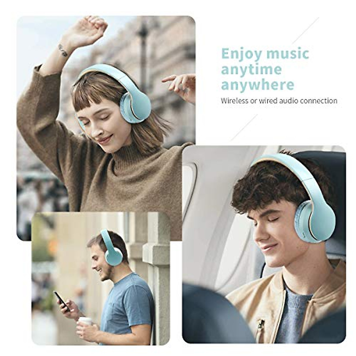 I LOVE EF IFECCO Wireless Bluetooth Headphones Over Ear with Build-in Microphone and 3.5mm Cable for Wired Headset Mode with HD Stereo Sound Soft Earpads Long Battery Life