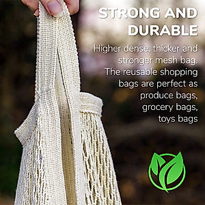5 pack Cotton String Shopping Bags Reusable Washable Grocery Mesh Bags Organizer for Grocery Shopping Produce Net Bags with Longhandle for Fruit Vegetable Storage