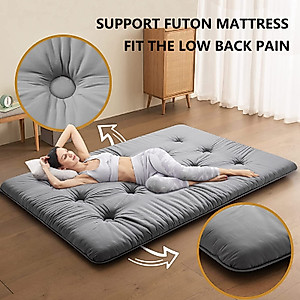Futon Mattress Japanese Floor Mattress Full Size, Floor Bed Springy & Thick 4 '' Foam, Straps Roll Up Portable & Foldable Tatami Mat