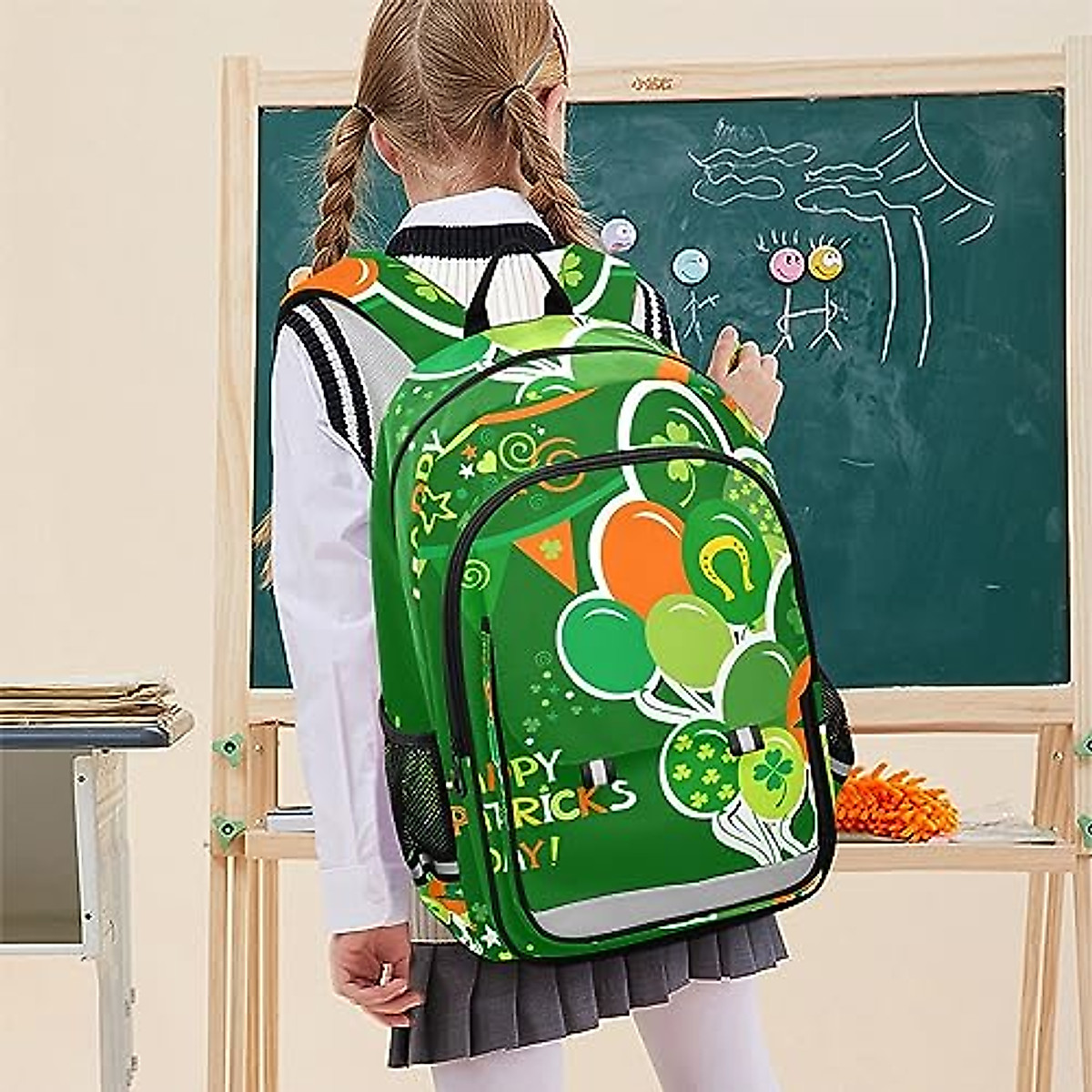 CHIFIGNO Happy St Patricks Day Kids Backpack, Sturdy Carry on Laptop Backpack, School Bags for Girls Boys 6-12
