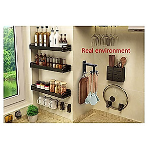 HEFFY Kitchen Storage Rotary Hook Rotatable Utensils Hooks Aluminum Small Utensil Holder Cooking Tool Hanger Bathroom Toilet RV Campers Easy to Install with 8 Removable Black