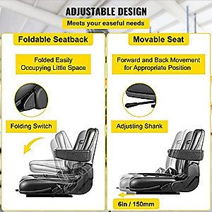VEVOR Universal Forklift Seat Black PVC Tractor Seat, 6"/150MM Adjustable Mower Seat Foldable Seat Including Armrests, Seat Belt, Seat Switch, Skid Steer Seat Fit Forklift, Tractor, Skid Loader