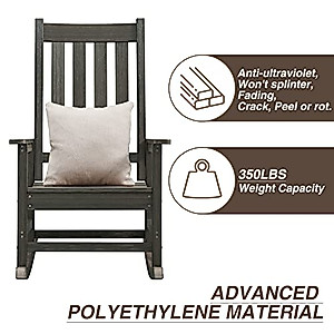 ACUEL Rocking Chair Outdoor, Oversize HDPE Patio Rocker Chairs, Weather Resistant 350lbs Heavy Duty Rocking Chair with High Back for Backyard, Porch, Fire Pit, Garden and Indoor (Dark Brown)