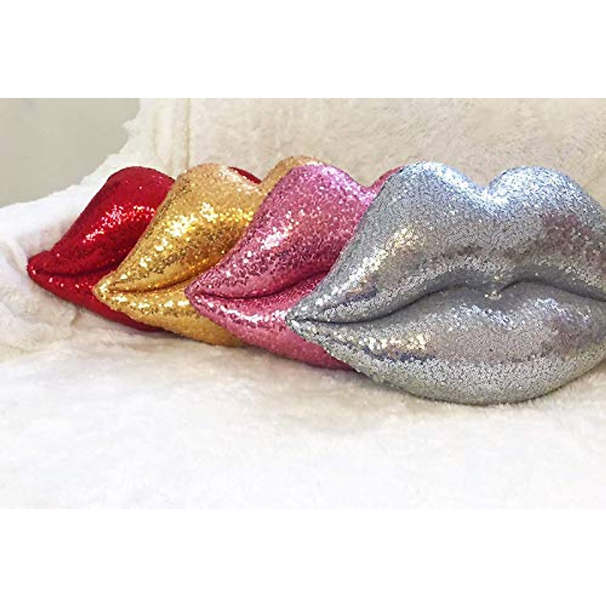 woody Pink Lips Glitter Pillow Home Decor Lips Throw Pillow Decorative Cushion Pillow Couch Bed Shaped Pillow Sparkle Luxury Pillow Sparkling Pillow 17x10 Inches