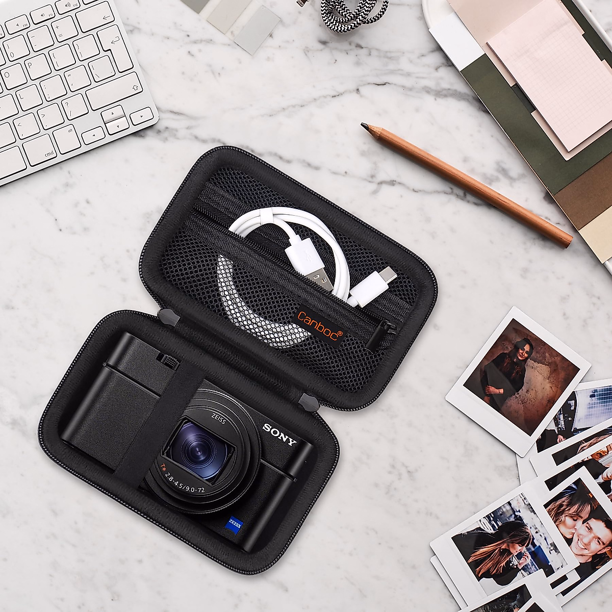 Canboc Carrying Case for Sony RX100 VII/ RX100 VI/ RX100 V/ RX100 IV/ RX100 III Compact Digital Camera, Point and Shoot Vlogging Camera Bag, Zipper Mesh Pocket fits USB Cable, Batteries, Black