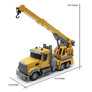 QuirkyGlee Remote Control Crane Truck Toy, RC Crane Truck 7 Channel 1:24 Construction Vehicles Toys，with One-Touch Lift Sounds & Lights, Two Rechargeable Batteries, Kids Cranes Toy for Boy Gift